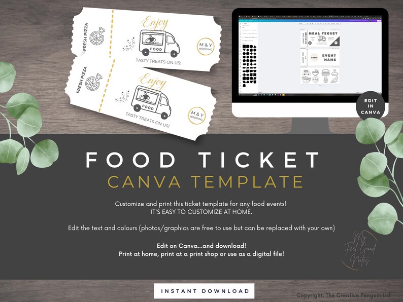 Food Event Tickets, Wedding Drink Voucher, Editable Meal Truck Template ...