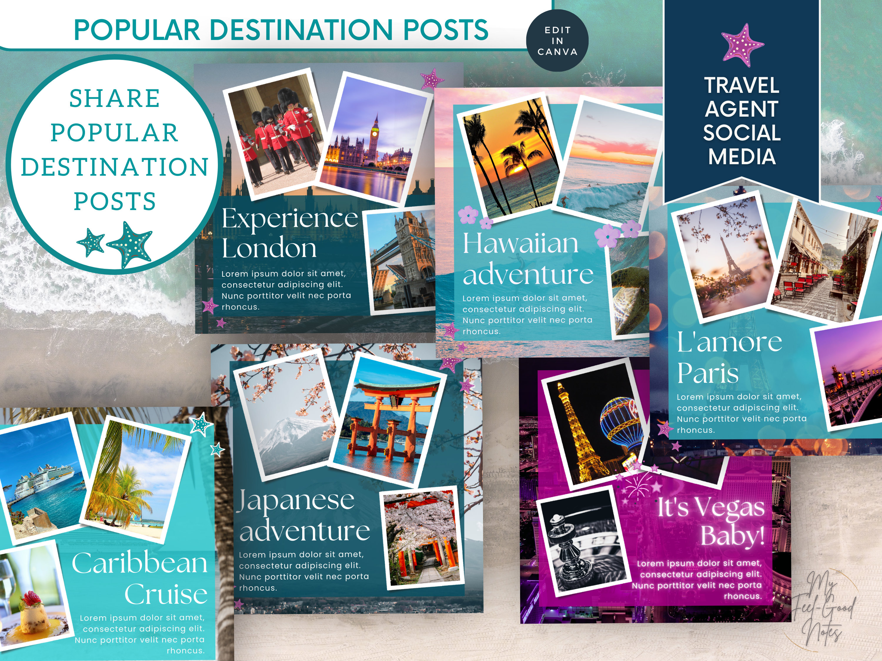 Travel Agent Social Media Posts, Canva Template Editable Vacation ...