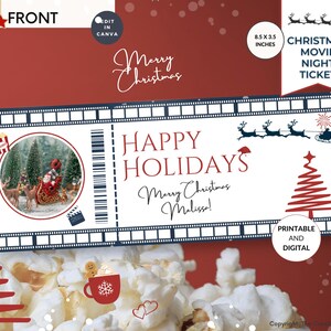 Movie Night Ticket Gift Template, Christmas Holidays, Canva Editable ...