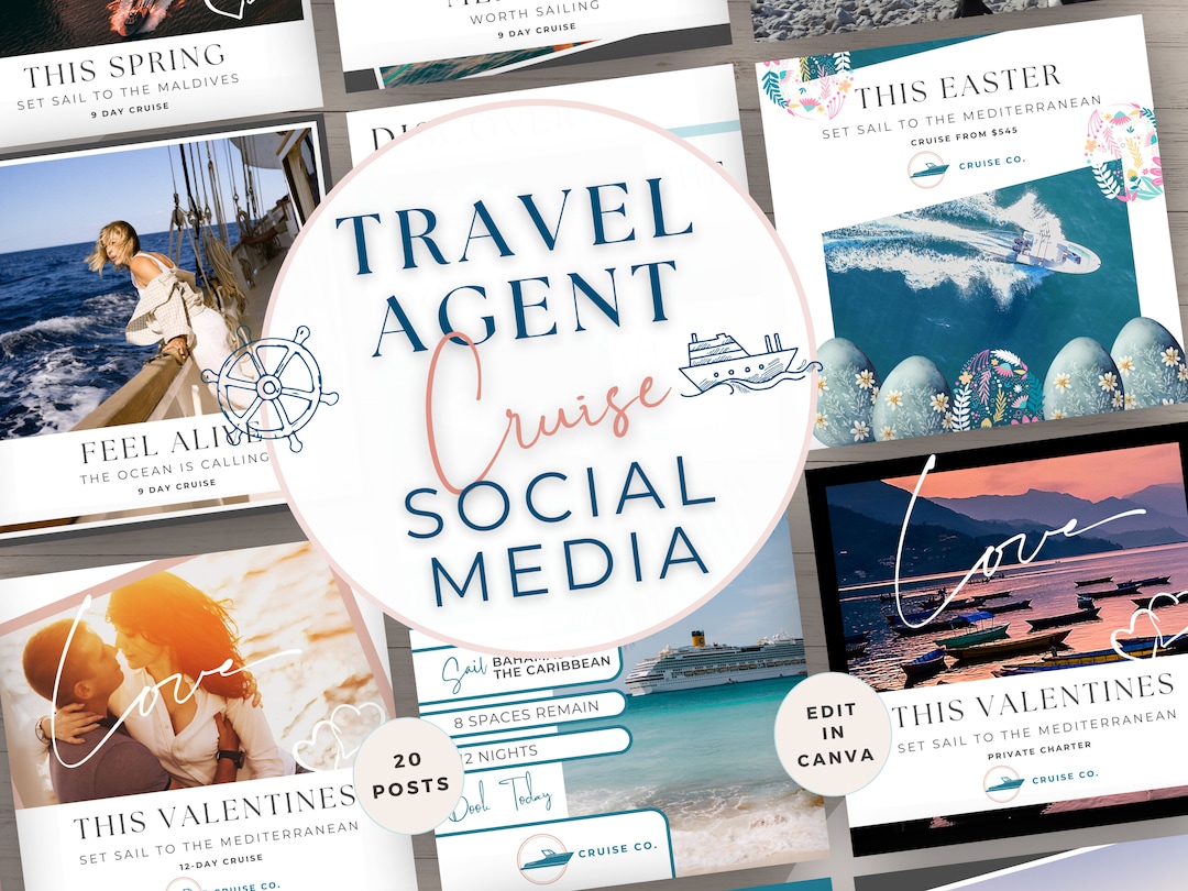 Travel Agent Cruise Social Media Template Bundle, Marketing Posts ...