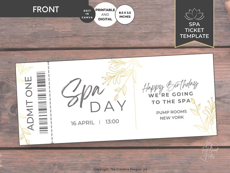 Spa Day Gift Certificate, Printable Voucher, Editable Card, Instant ...
