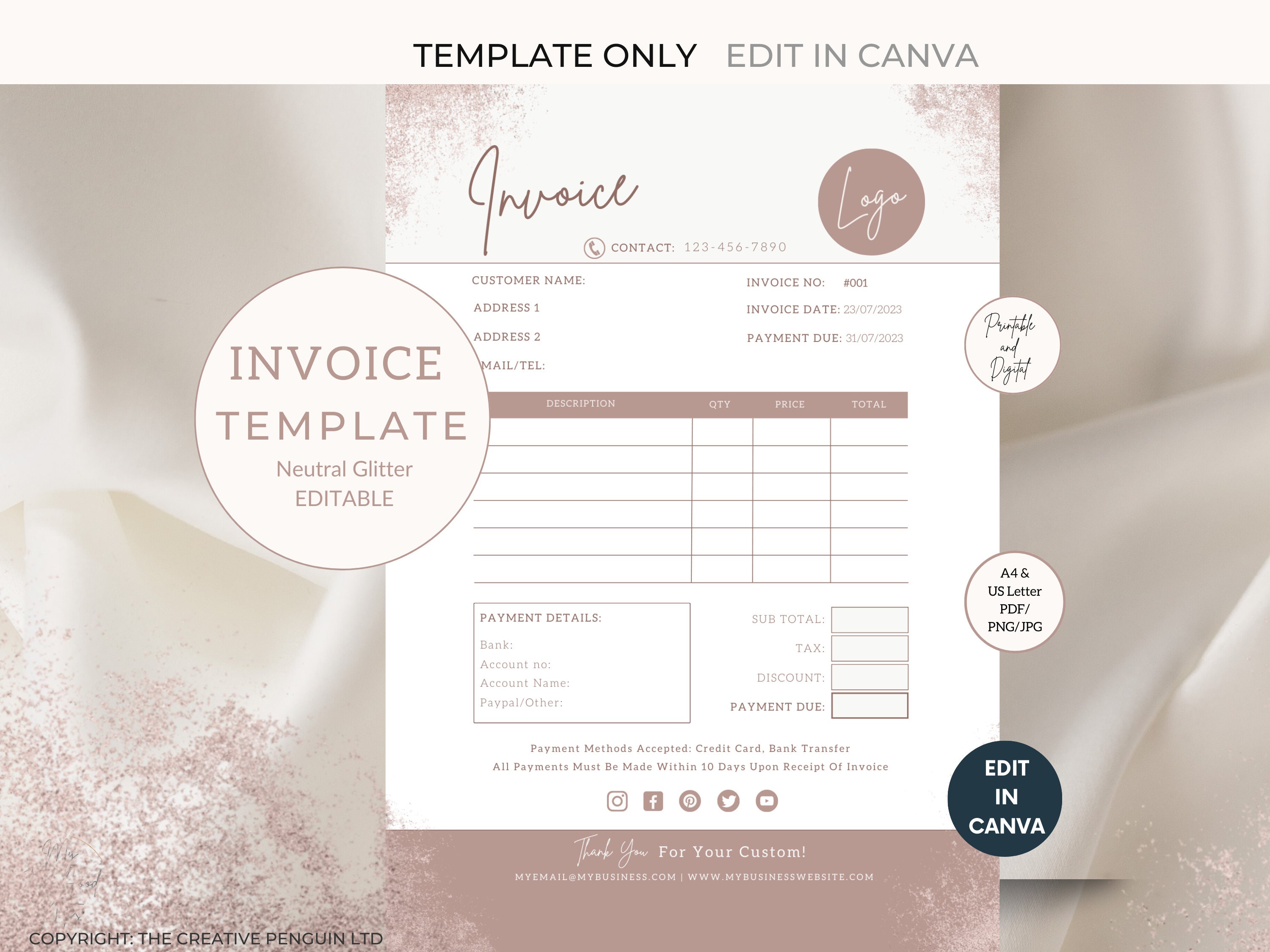 Simple Billing Invoice Template, Business DIY, Digital Canva Editable ...