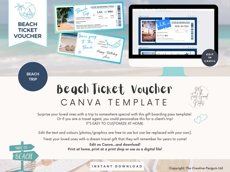 Beach Trip Ticket, Printable Boarding Pass, Surprise Vacation, Tropical ...