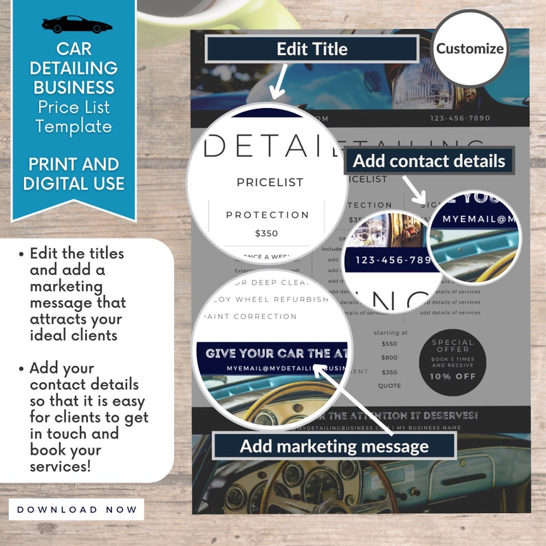 Car Detailing Price List Template Business Editable Pricing - Etsy