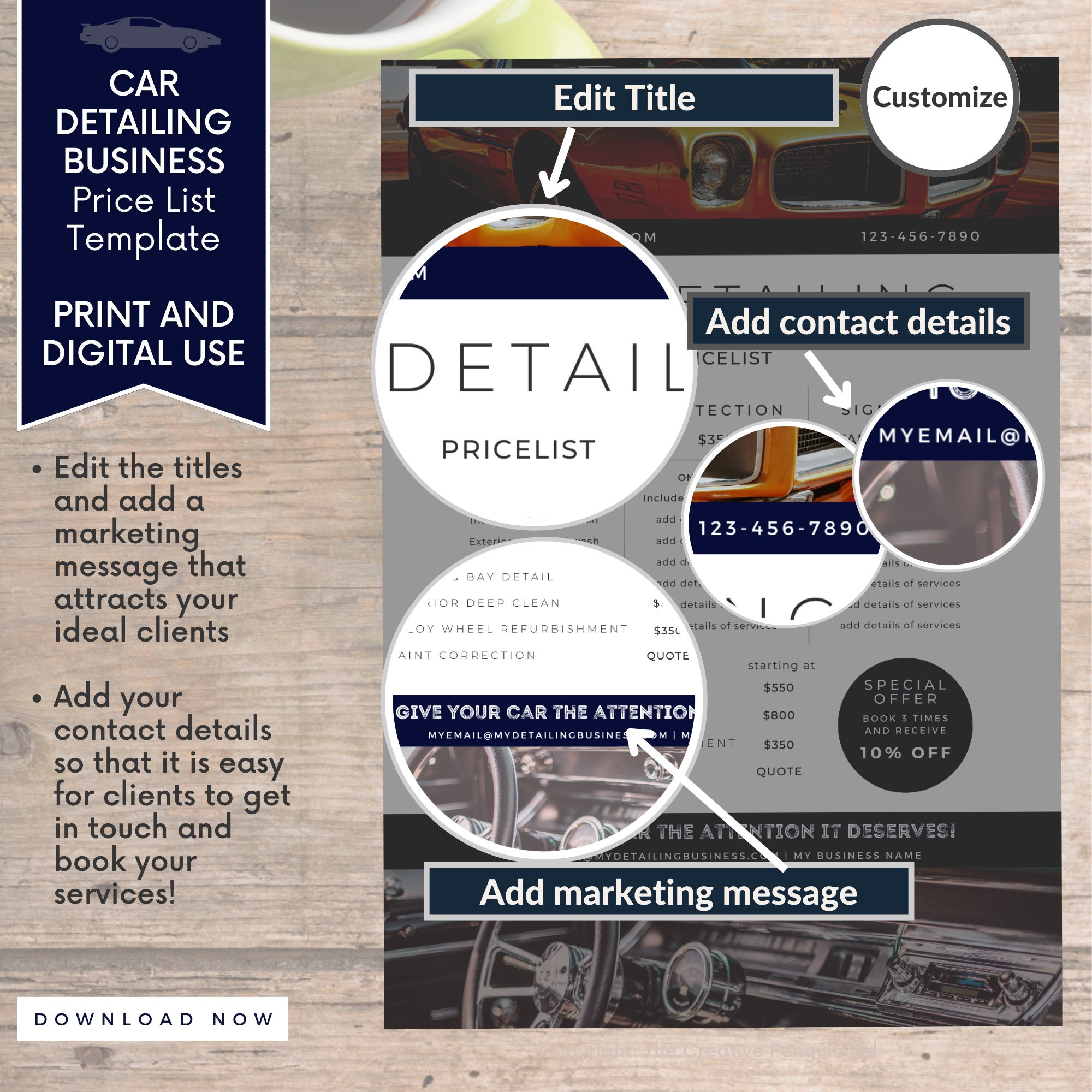Car Detailing Price List Template Business Editable Pricing - Etsy