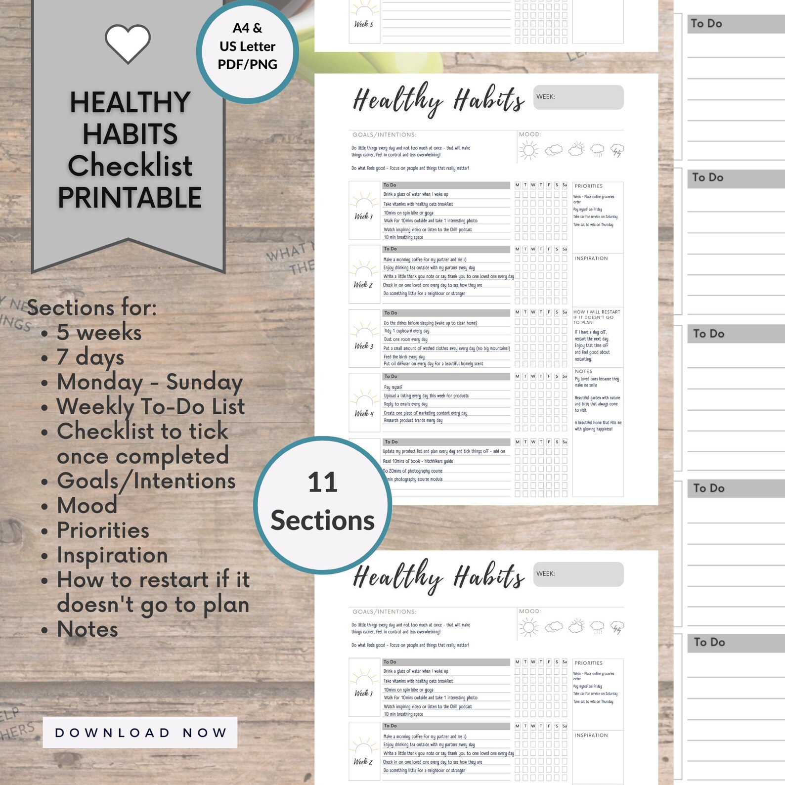Daily Habit Tracker Printable Healthy Habits Checklist Minimal Grey ...