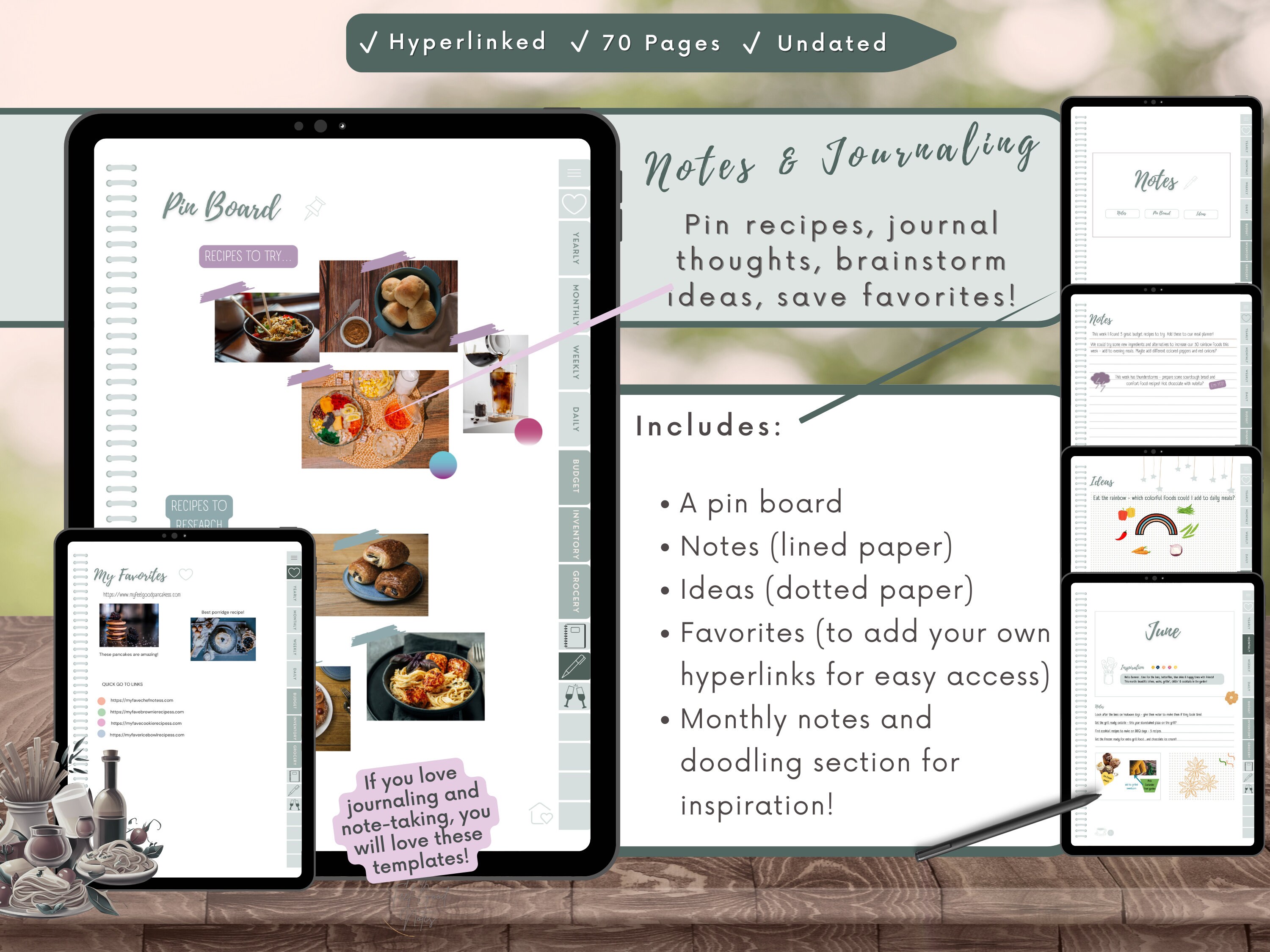Digital Meal Planner and Recipe Book Card, Goodnotes Food Journal ...