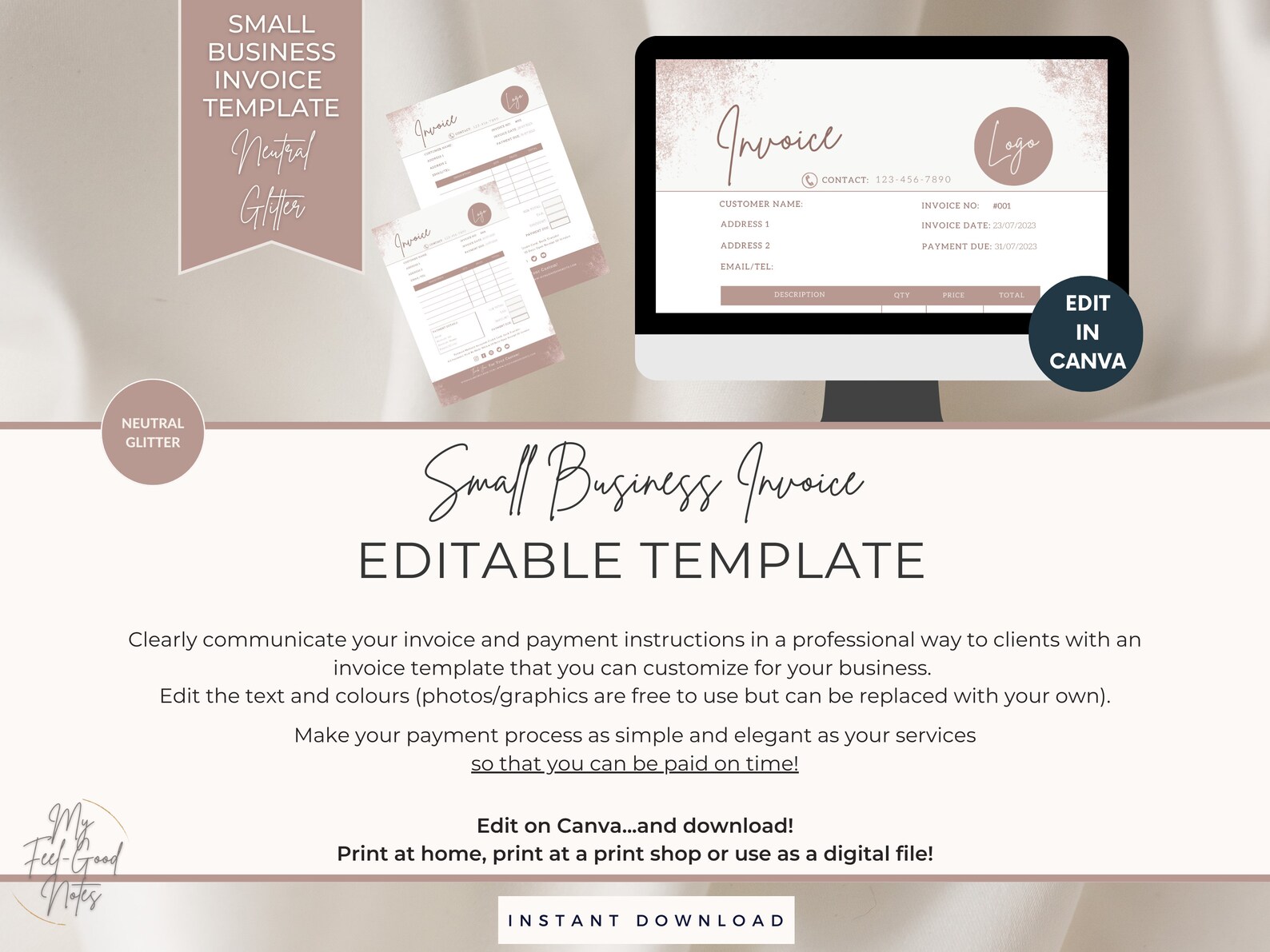 Simple Billing Invoice Template, Business DIY, Digital Canva Editable ...