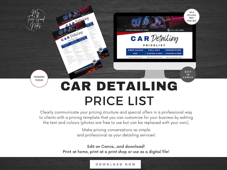 Car Detailing Price List Template Business | Editable Pricing | Canva ...