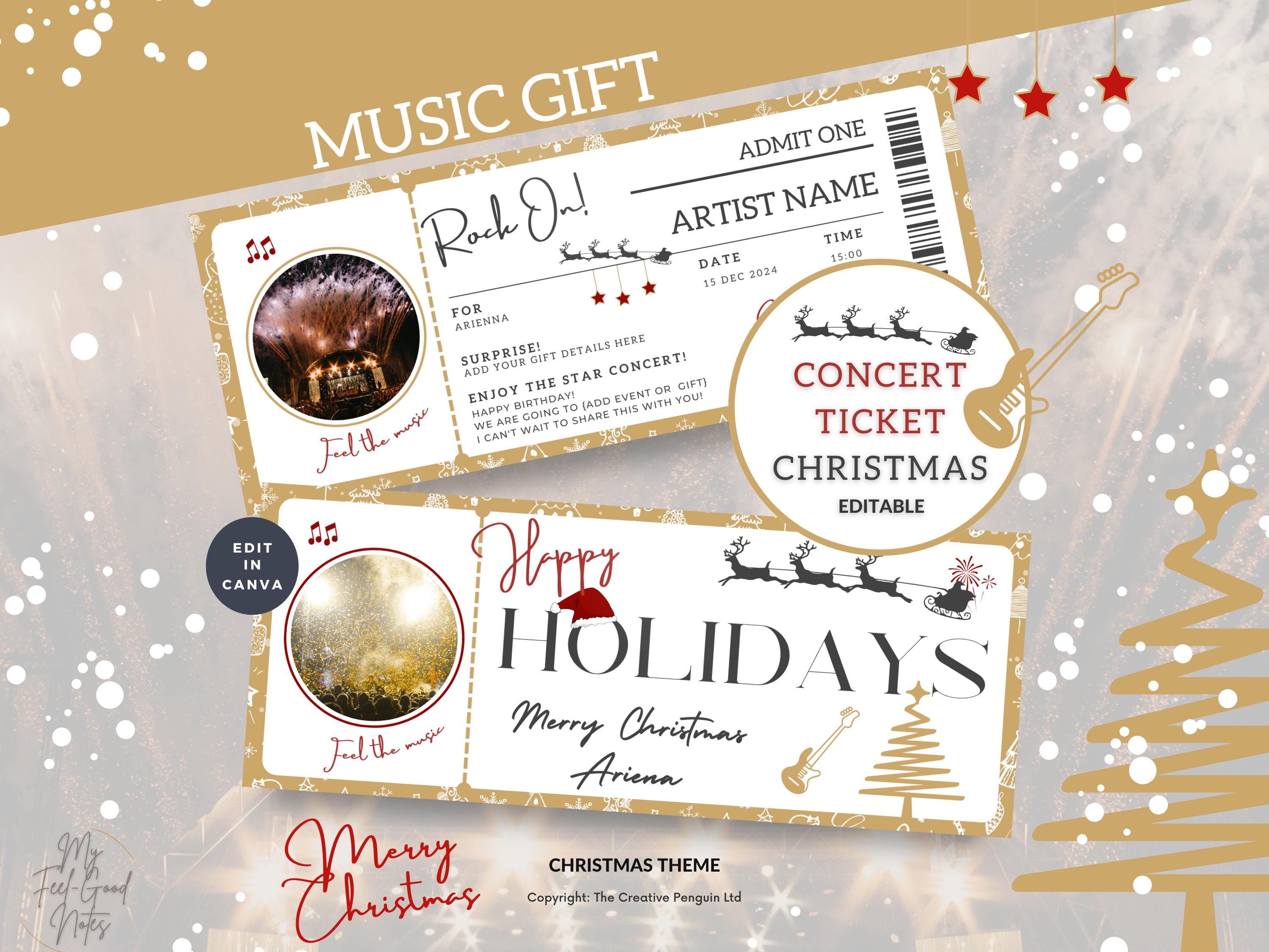 Concert Ticket Gift, Printable Editable, Christmas Canva Template ...