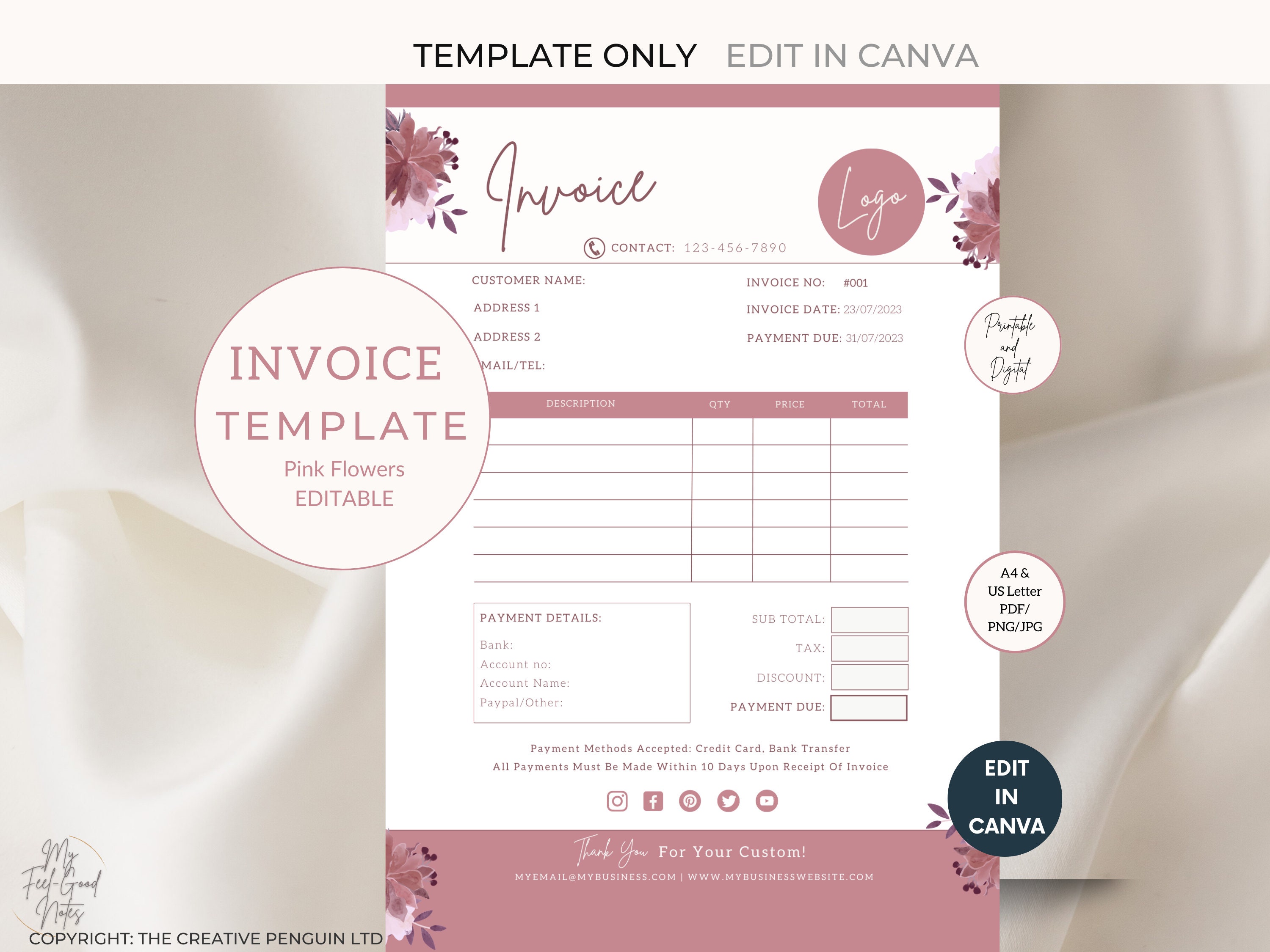 Professional Business Invoice Template, Small Business Canva Editable ...