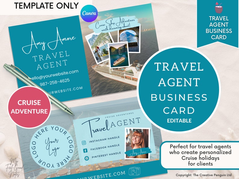 Travel Agency Business Cards Template Travel Advisor Agent - Etsy