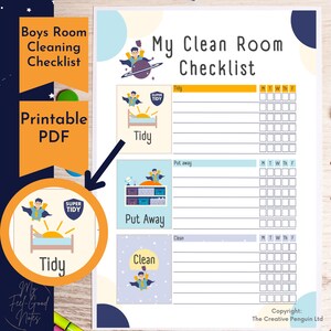 Cleaning Checklist Boy Room | Superhero Design | Family Chore Chart for ...