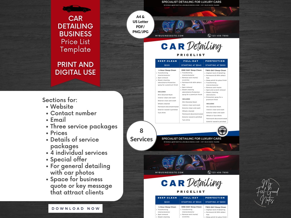 Car Detailing Price List Template Business Editable Pricing Canva ...