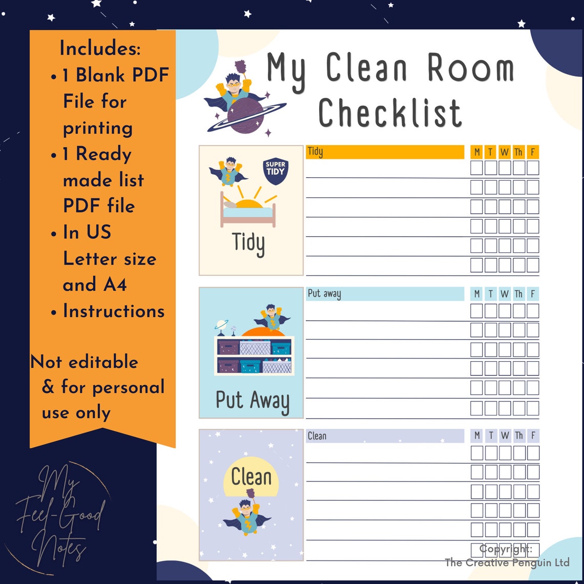 Cleaning Checklist Boy Room Superhero Design Family Chore Chart for ...