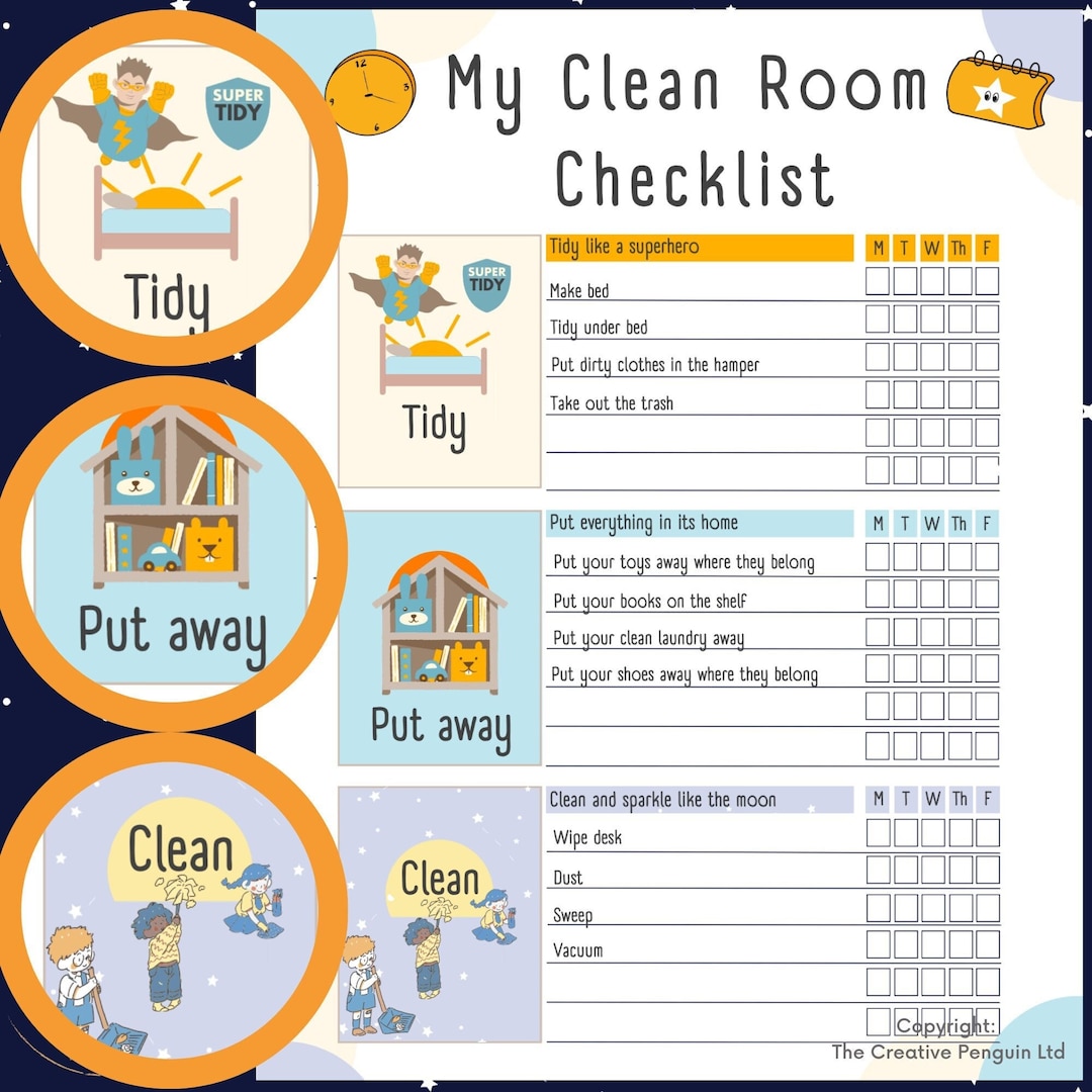Cleaning Checklist Boy Room | Family Chore Chart for Kids Pictures ...