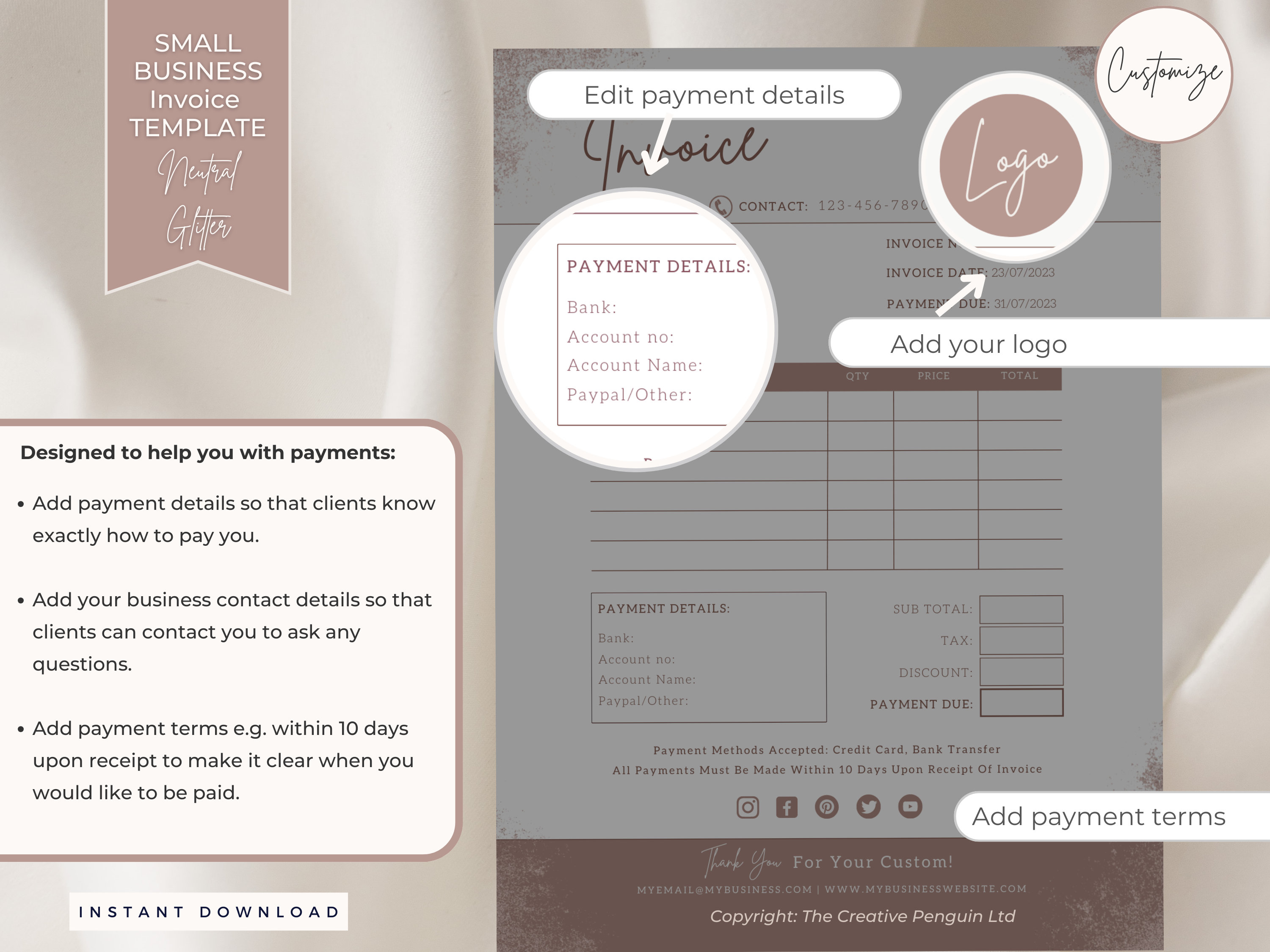 Simple Billing Invoice Template, Business DIY, Digital Canva Editable ...
