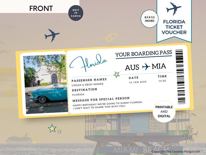 Printable Ticket to Florida, Surprise Trip, Print at Home Boarding Pass ...