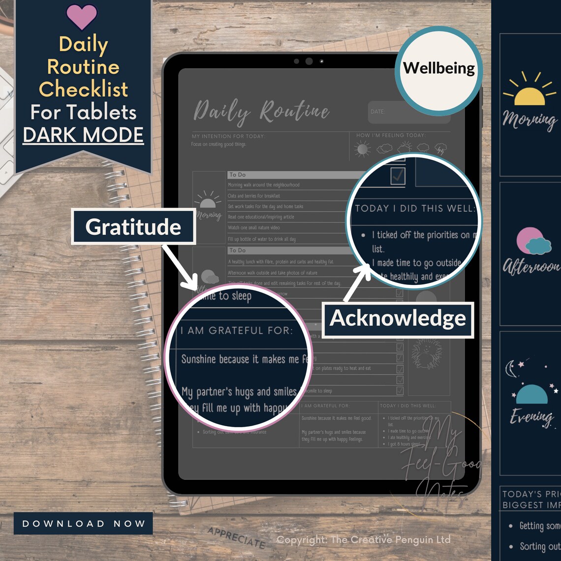 Goodnotes Planner Dark Mode Blue Templates Daily Routine Checklist ...