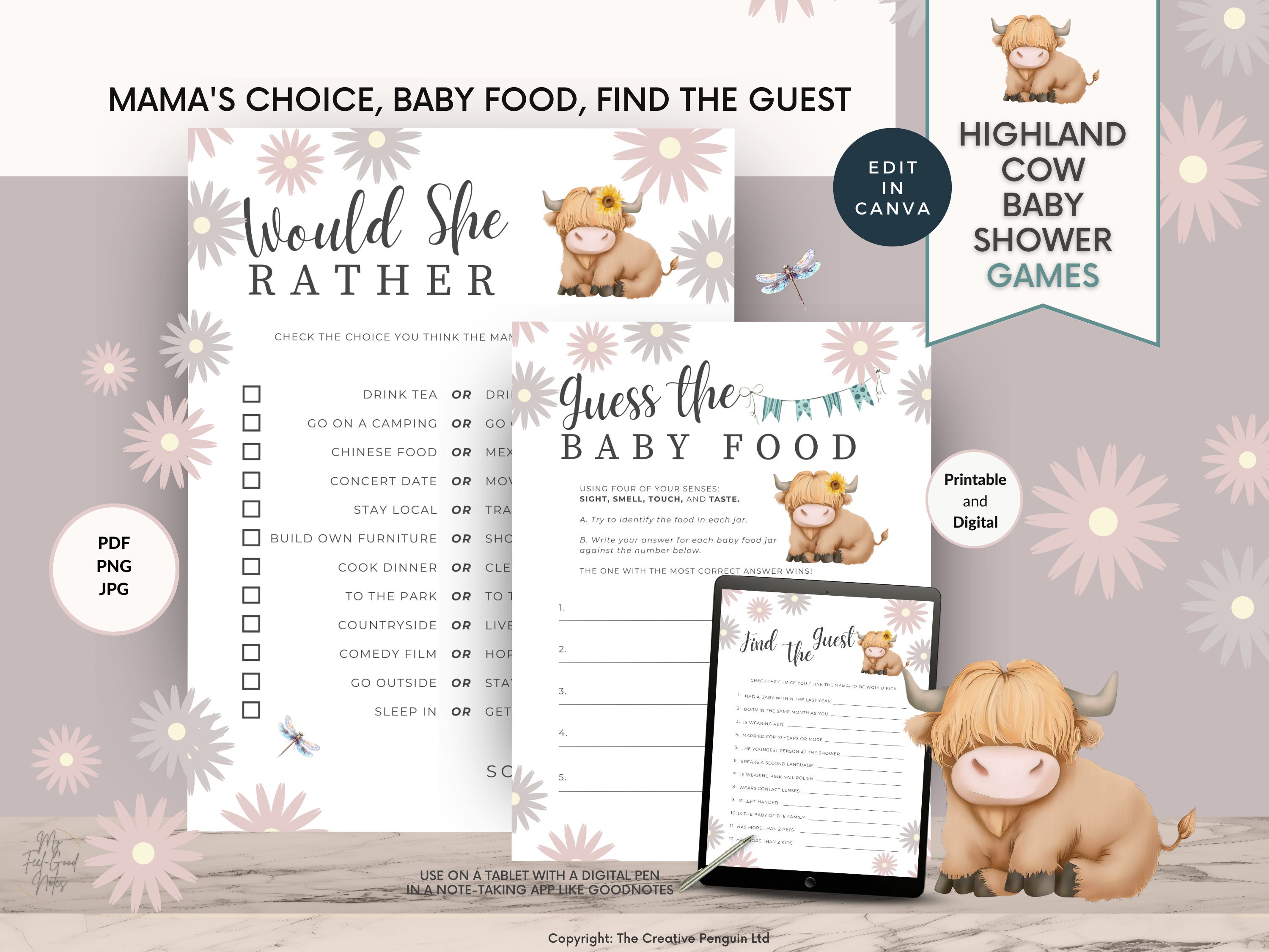 Highland Cow Baby Shower Games, Cow Theme Template Bundle, Boho Gender ...
