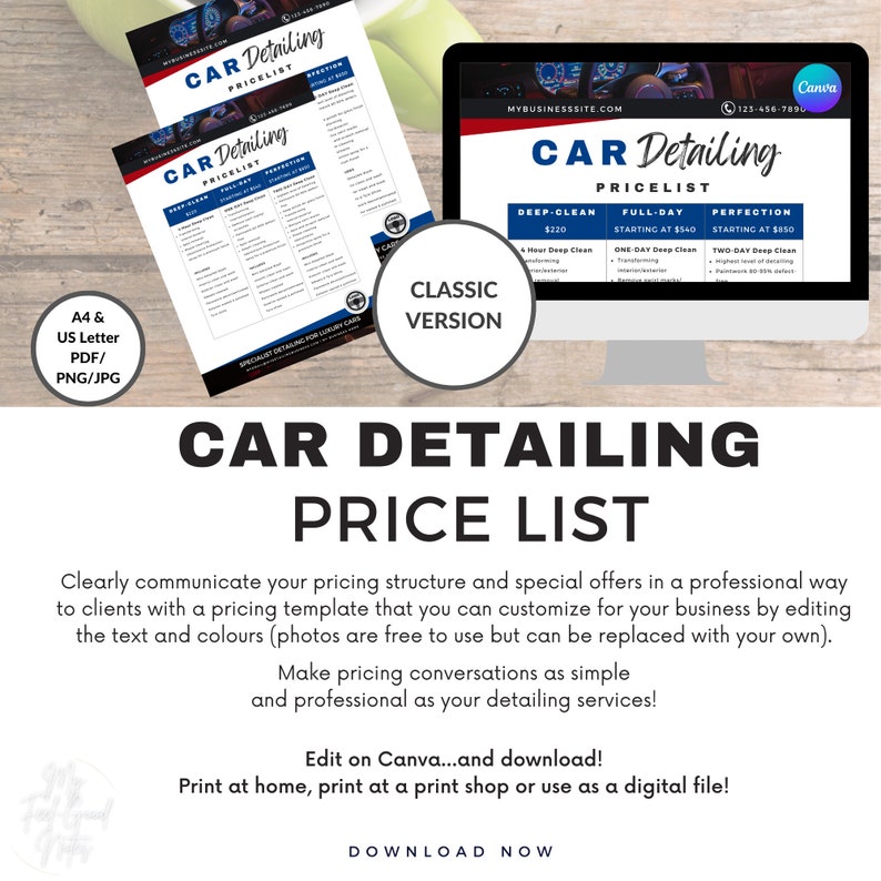 Car Detailing Price List Template Business Editable Pricing - Etsy