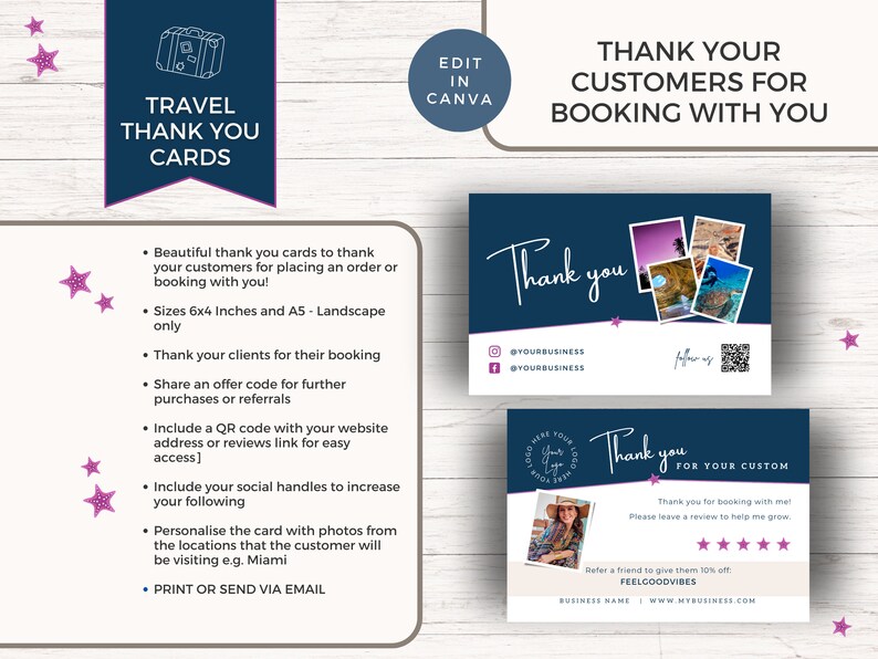 Travel Agent Thank You Card Template, Client Note, Leave a Review for ...