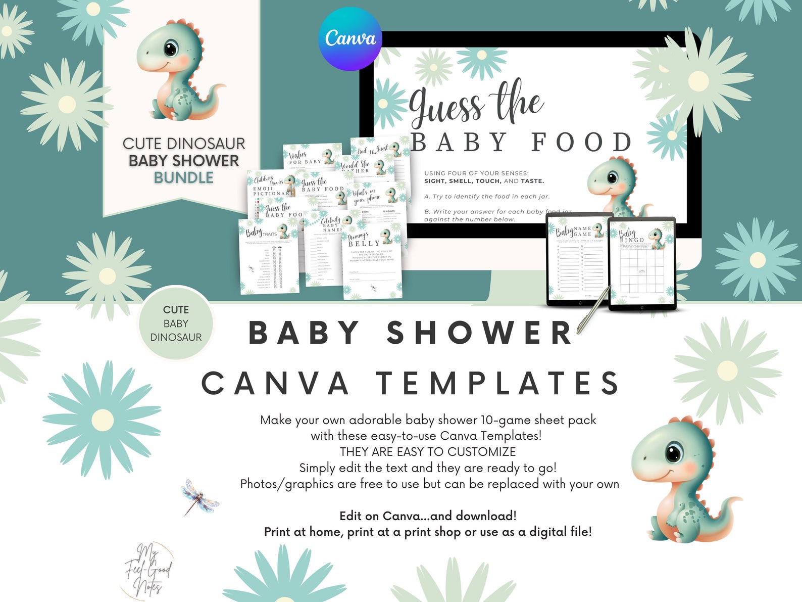 Fun Easy Baby Shower Games Bundle Canva Templates Dinosaur - Etsy