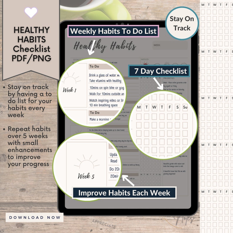 Healthy Habits Checklist Daily Goodnotes Neutral Daily Routine Habit ...
