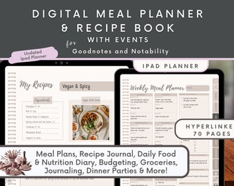 Digital Meal Planner and Recipe Book, Meal Prep, Goodnotes Food Journal ...
