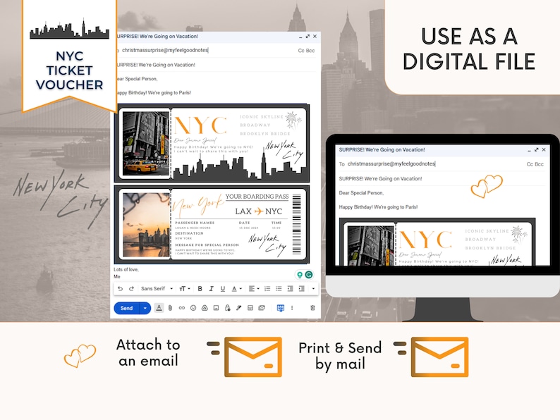NYC Trip Ticket, New York Boarding Pass, Travel PDF Printable ...