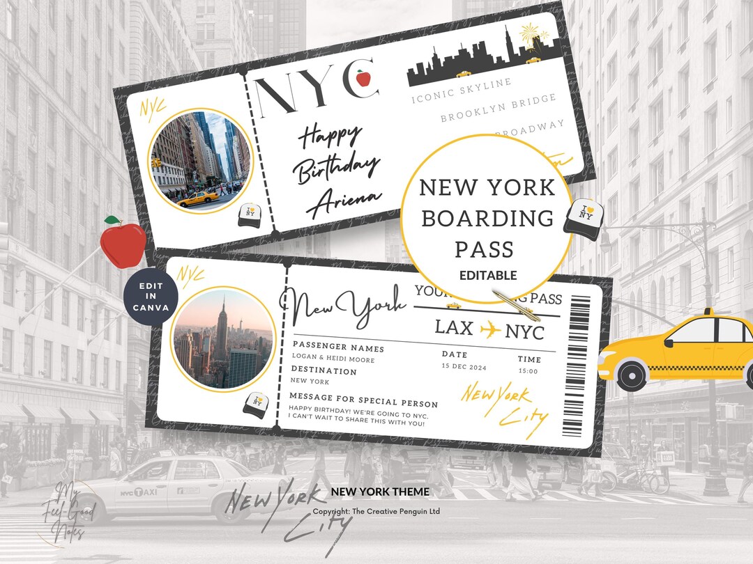 New York Boarding Pass, NYC Trip Ticket, Fake Plane Travel Gift ...