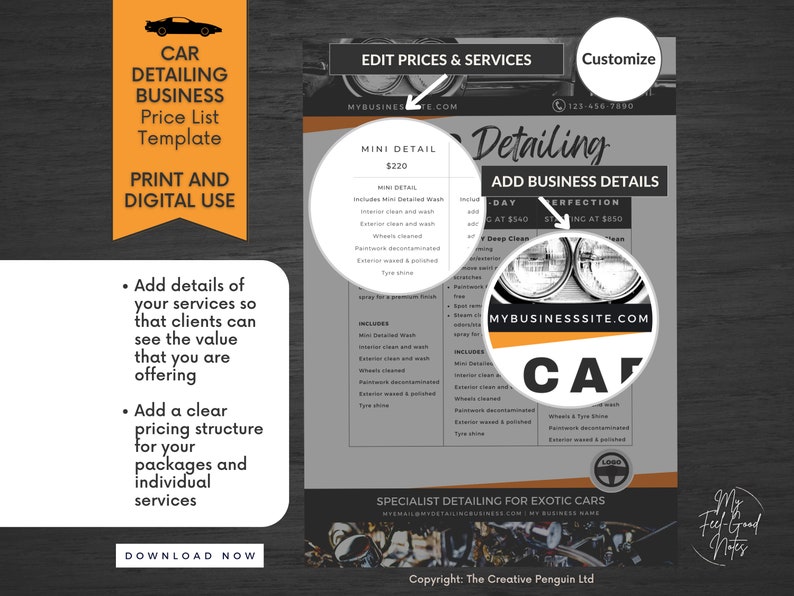 Car Detailing Price List Template Business, Editable Pricing, Canva ...