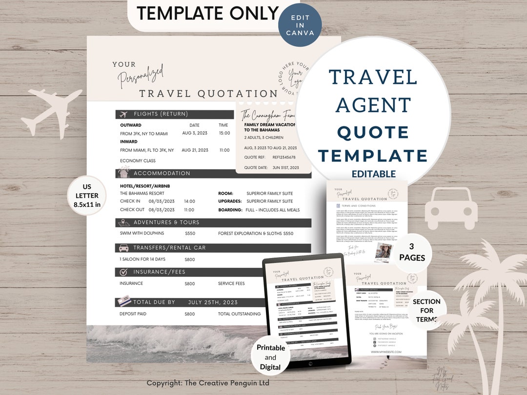 Travel Agent Quote Template, Group Travel Specialist, Agency Itinerary ...
