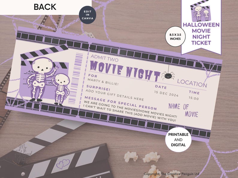 Halloween Movie Ticket, Printable Invitation, Editable Template ...