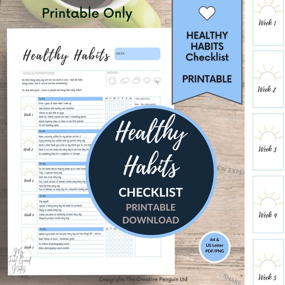 Healthy Habits Tracker Printable | Daily Checklist Blue Sky Planner ...