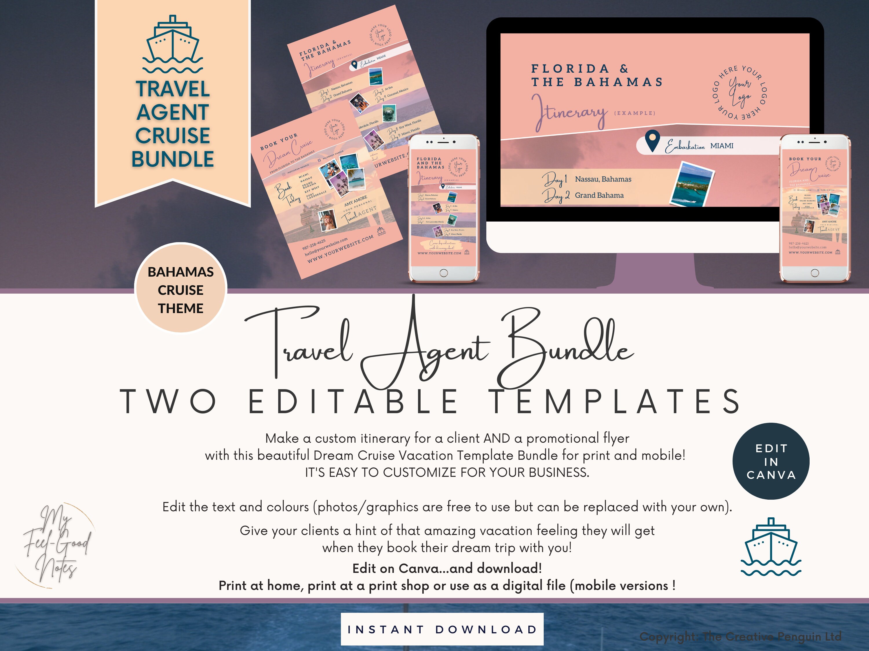 Travel Itinerary Template Canva, Cruise Flyer, Editable Premade Diy E ...