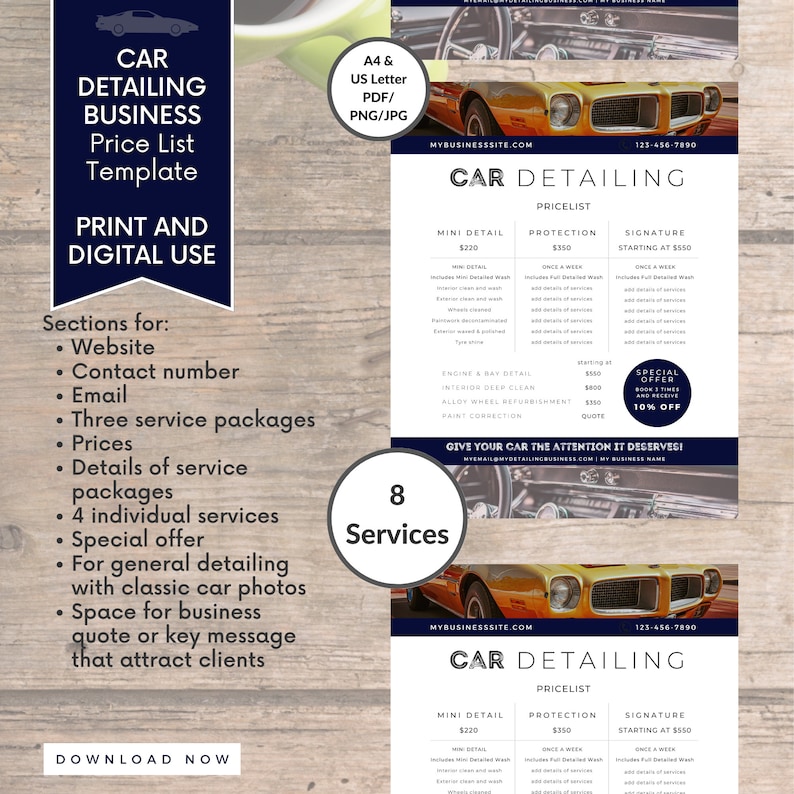 Car Detailing Price List Template Business Editable Pricing - Etsy