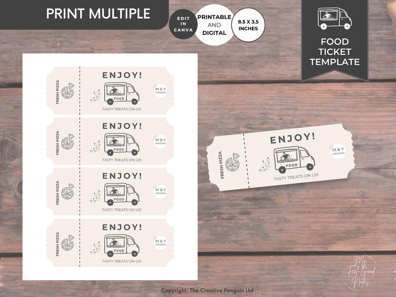 Food Truck Meal Ticket, Wedding Drink Voucher, Editable Meal Template ...