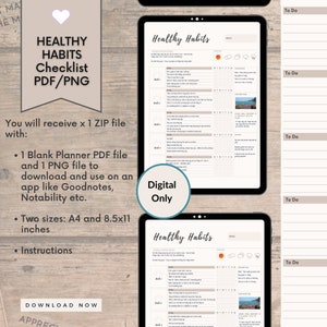 Healthy Habits Checklist Daily Goodnotes Neutral | Daily Routine ...