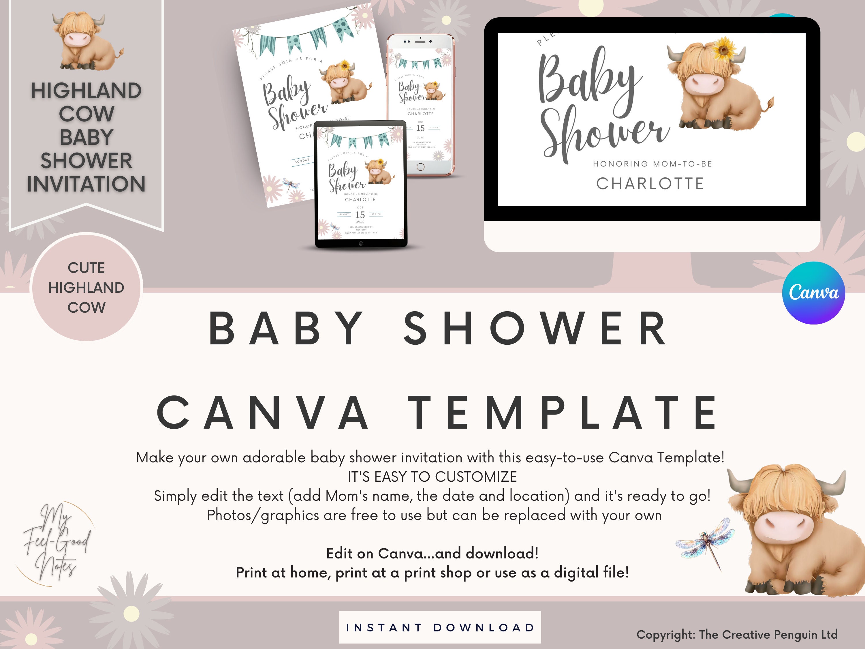 Highland Cow Baby Shower Invites Gender Neutral Highlander - Etsy