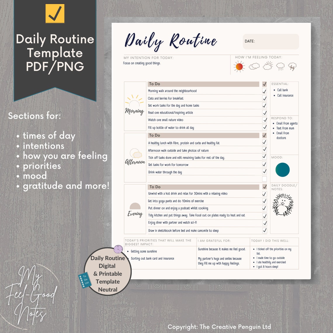 Daily Routine Checklist Adult Daily Routine Tracker A4 and Us Letter ...