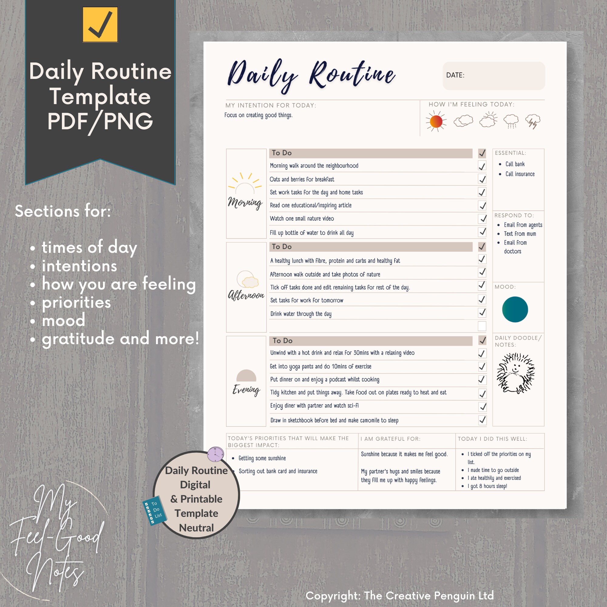 Daily Routine Checklist Adult Daily Routine Tracker A4 and Us Letter ...