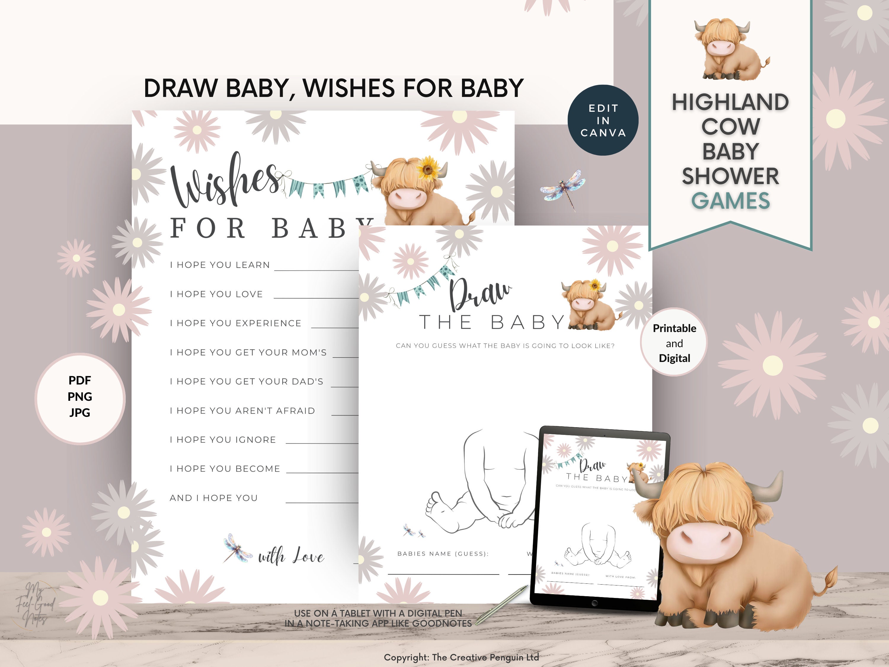 Highland Cow Baby Shower Games, Cow Theme Template Bundle, Boho Gender ...