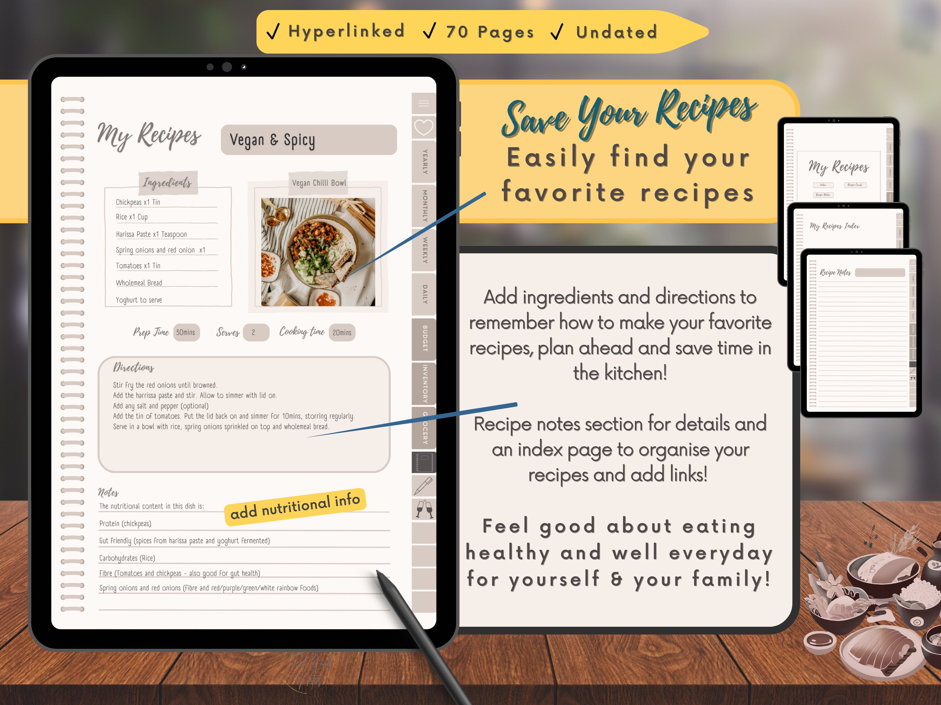 Digital Meal Planner and Recipe Book, Meal Prep, Goodnotes Food Journal ...
