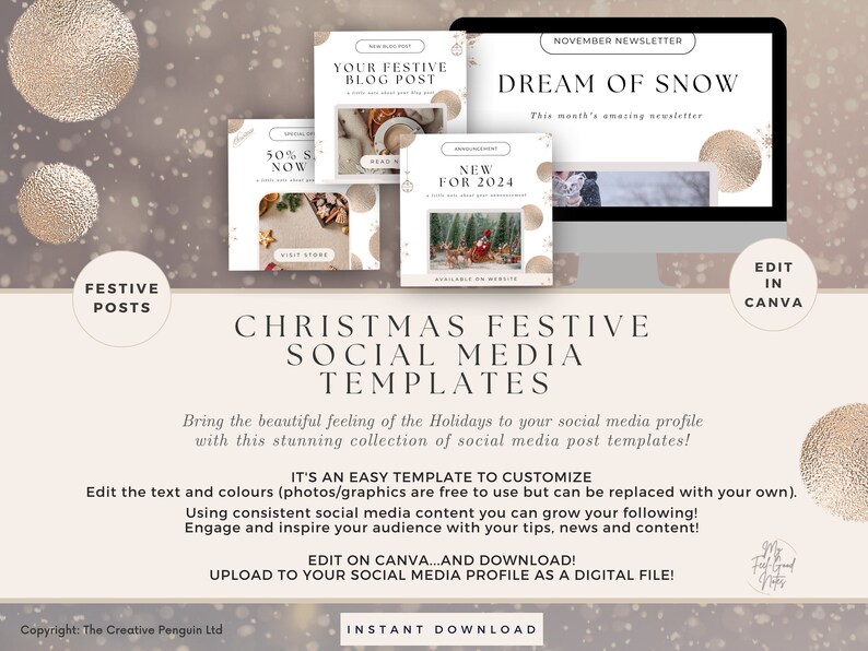 Christmas Social Media Posts for Business, Holiday Stories Editable ...
