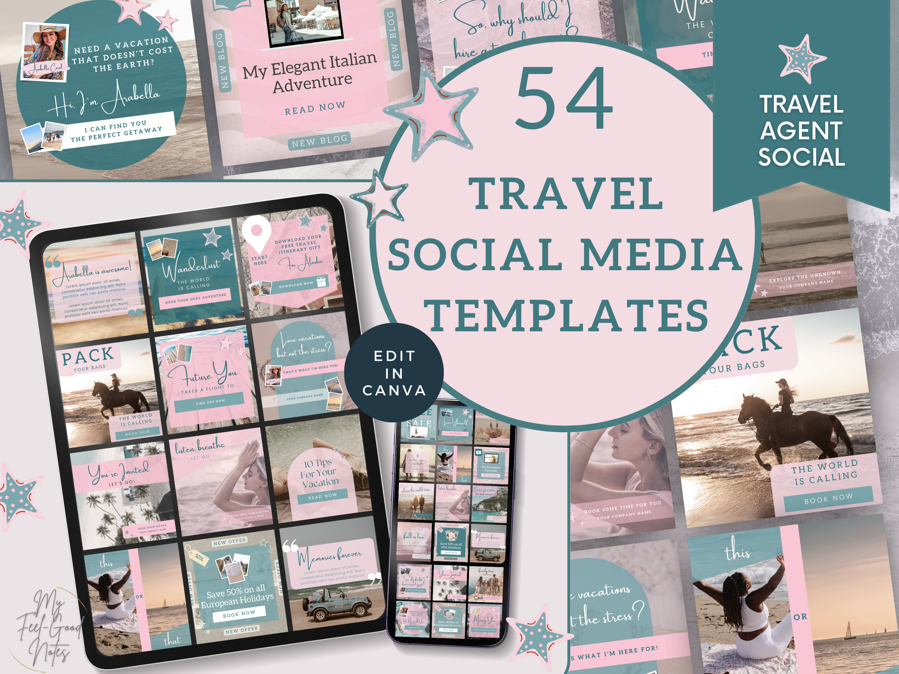 Social Media Posts for Travel Agent, Blogger Content Template, Agency ...