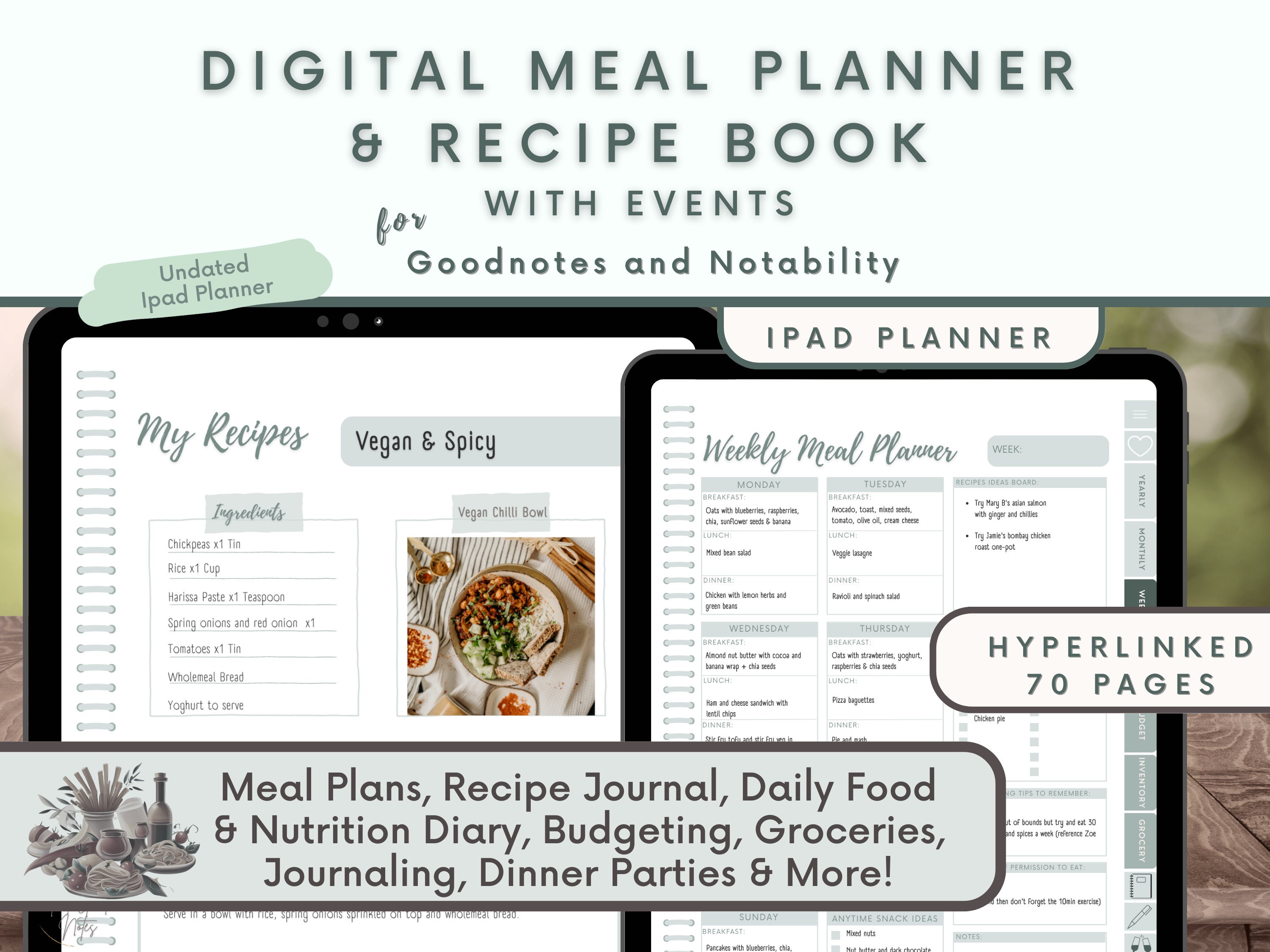 Digital Meal Planner and Recipe Book Card, Goodnotes Food Journal ...