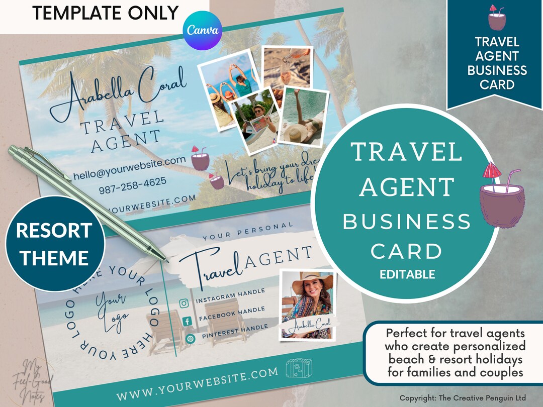 Travel Agency Business Cards Template Travel Advisor Agent - Etsy