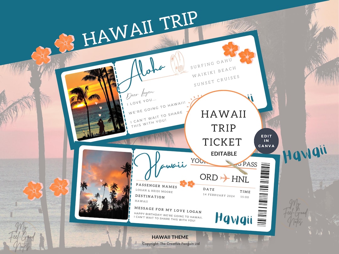 Flight Ticket Hawaii, Printable Boarding Pass Template, Surprise Plane ...