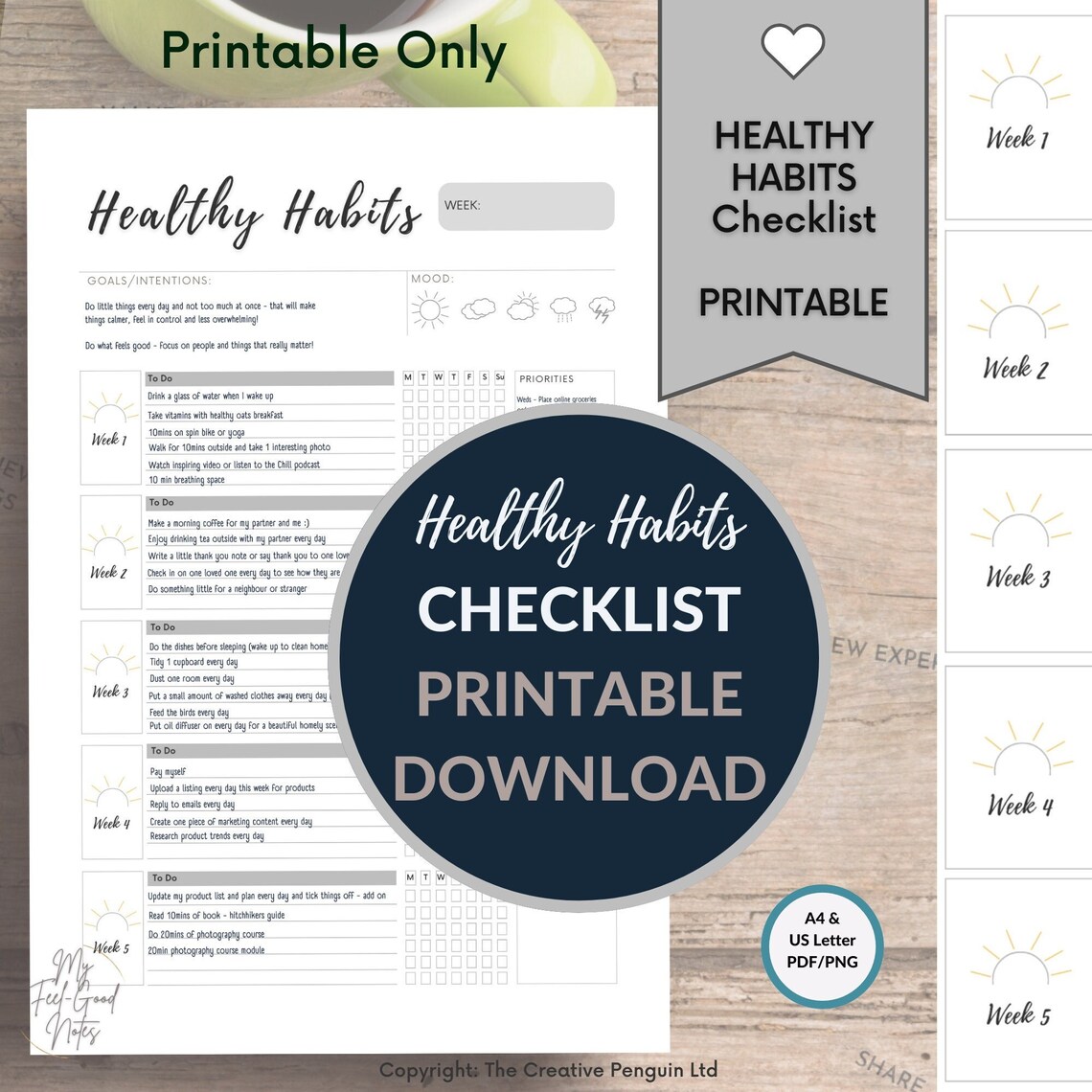 Daily Habit Tracker Printable Healthy Habits Checklist Minimal Grey ...